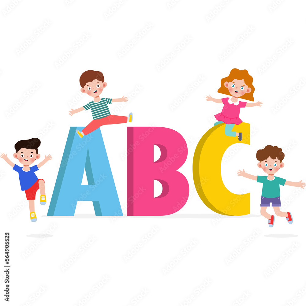 cartoon children with ABC letters, School kids with ABC, child with ABC ...