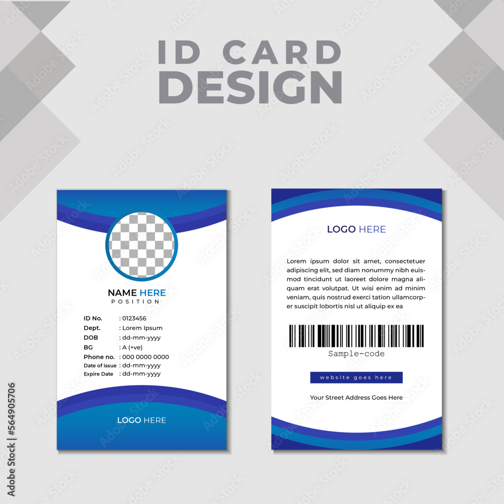 Modern, simple and abstract geometric blue Id Card design, Professional ...