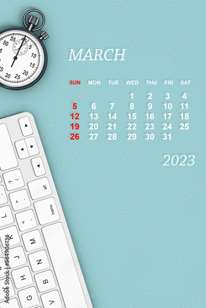 2023 year calendar. March calendar. 3d Rendering ilustração do Stock ...