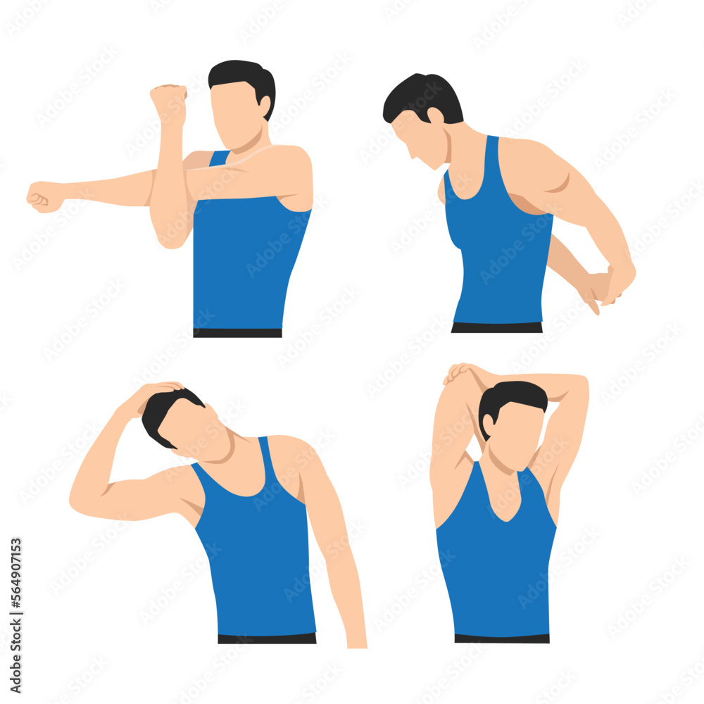 Man stretching her neck, arms and shoulders. hand. Flat vector ...