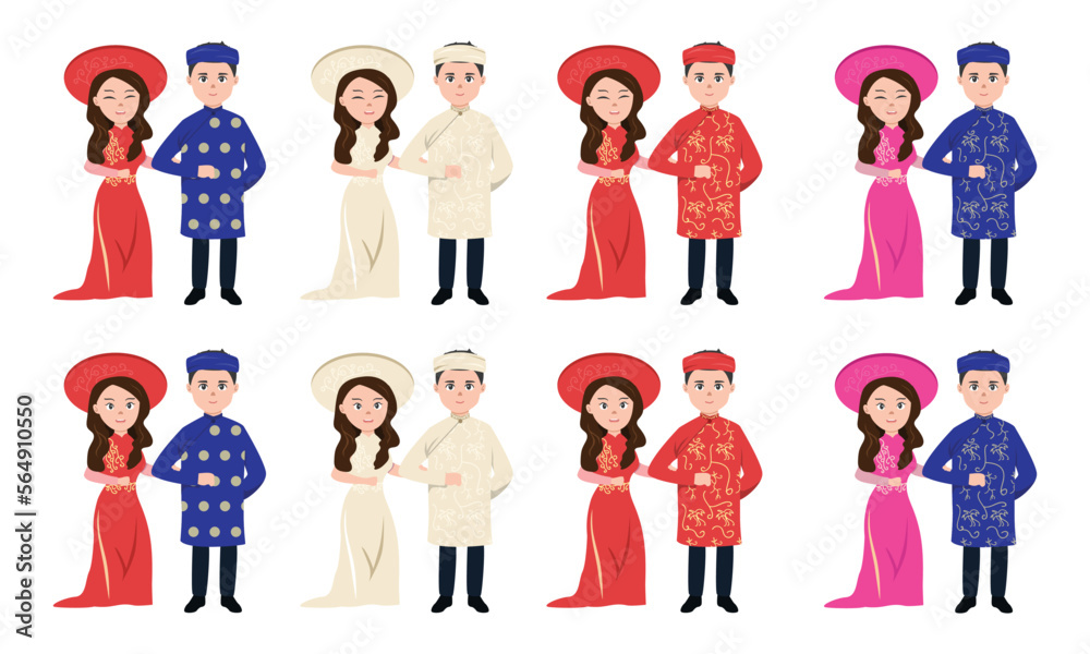 Vector set of Vietnamese wedding couples wearing traditional clothes ... Vector set of Vietnamese wedding couples wearing traditional clothes ...