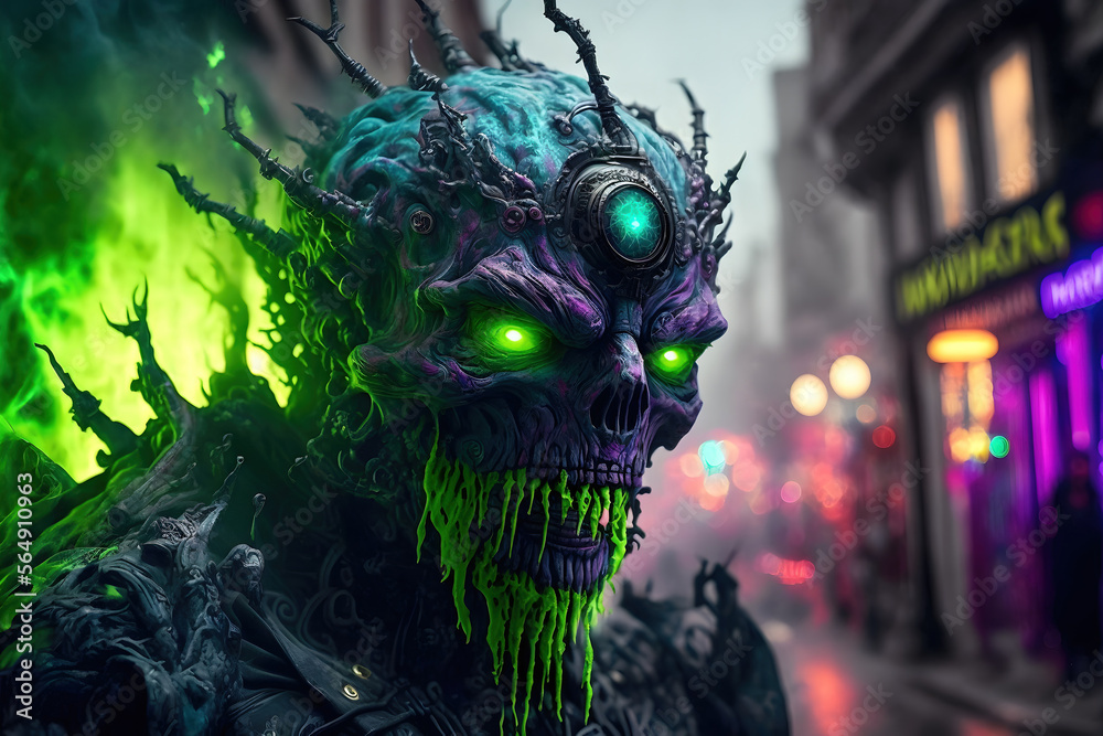 Tech demon made of slime with a giant armor made of ectoplasm on the ...