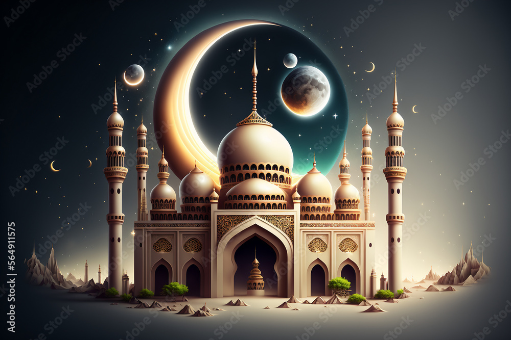 An illustration of a mosque with Islamic art, created by Generative AI ...