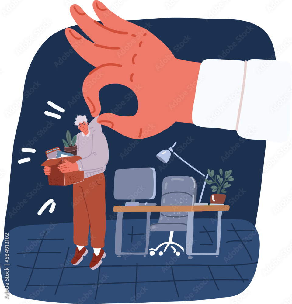 Cartoon vector illustration of man getting fired - Businesswoman flying ...