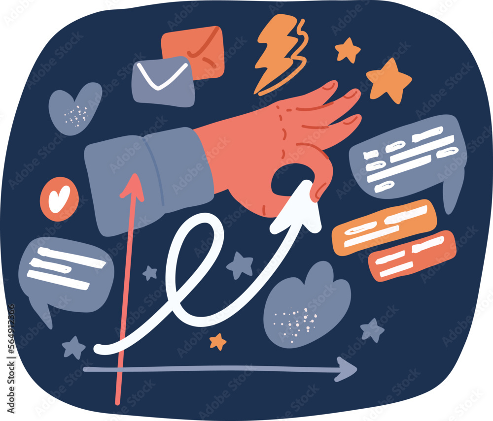 Cartoon vector illustration of Hand support graph. Future, pick ...