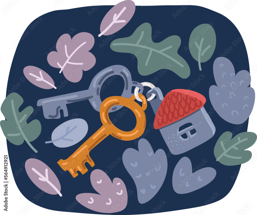 Cartoon vector illustration of various Keys with different Keychains ...