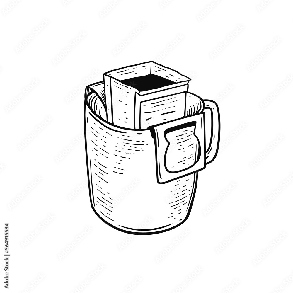 Drip coffee hand drawn black color vector sketch style. Stock Vector ...