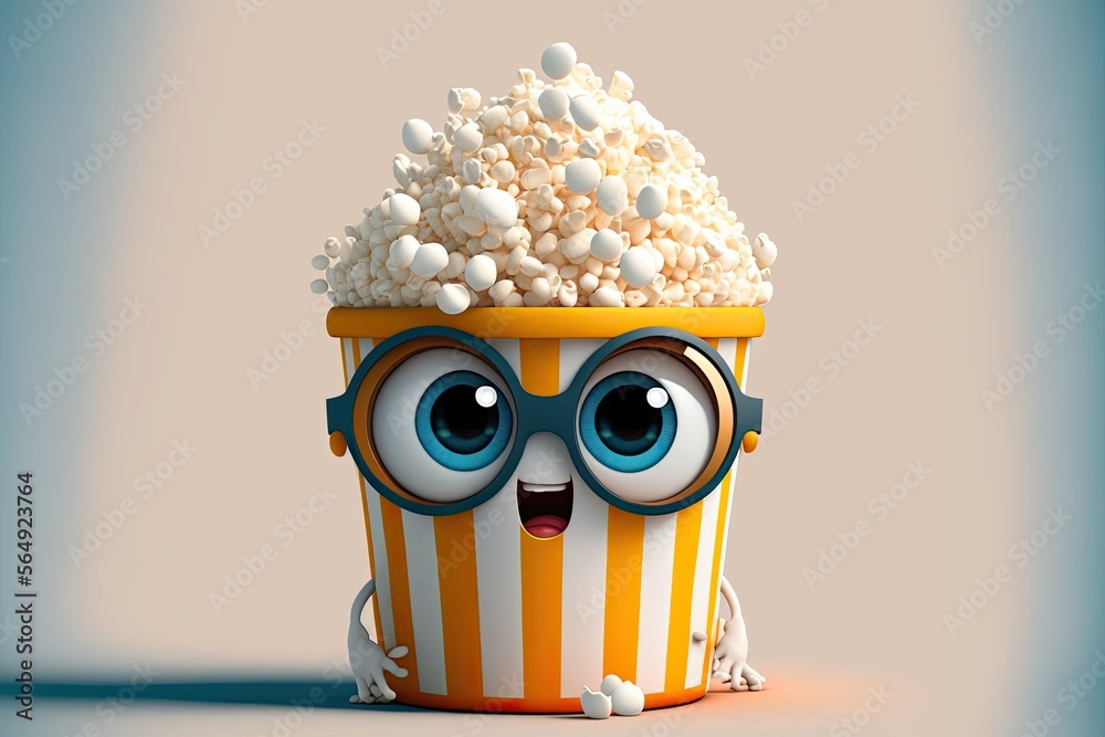 cute adorable popcorn character smiling and having fun, ai art, cartoon ...