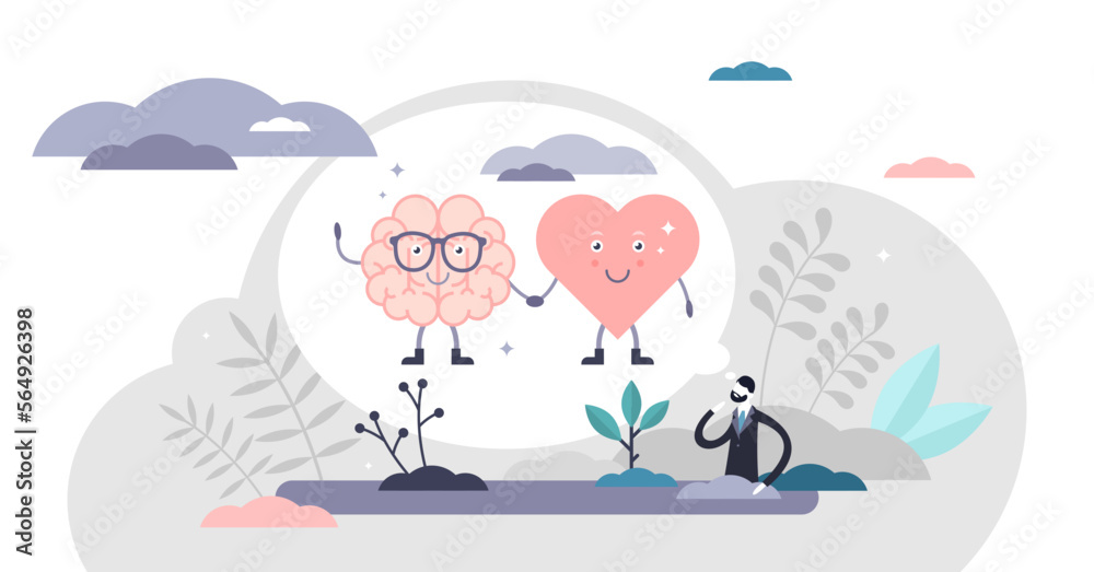 Heart mind connection scene illustration flat tiny persons concept ...