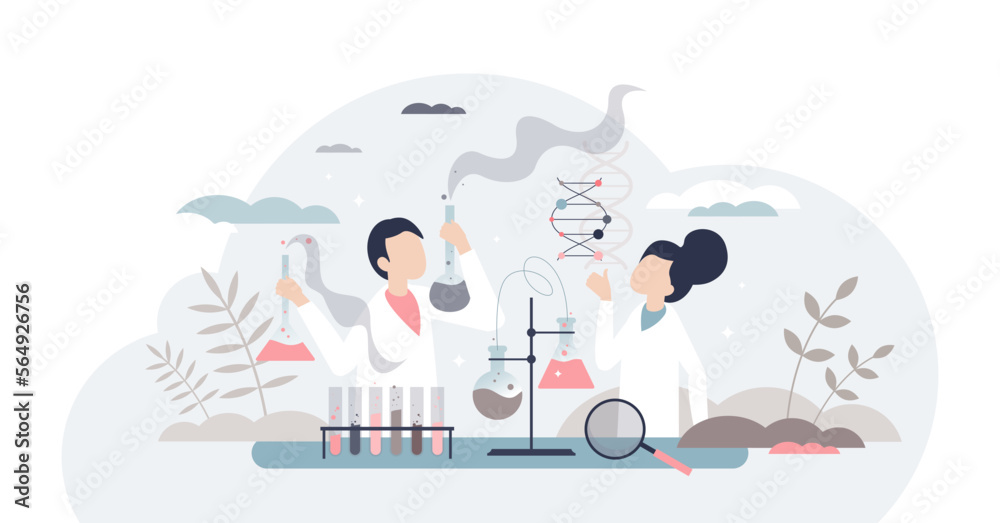 Science kids with educational laboratory for children tiny person ...