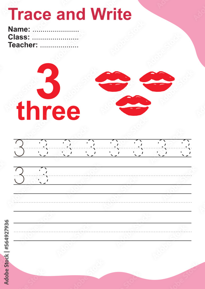 Trace and write number for children. Tracing practice worksheet for ...