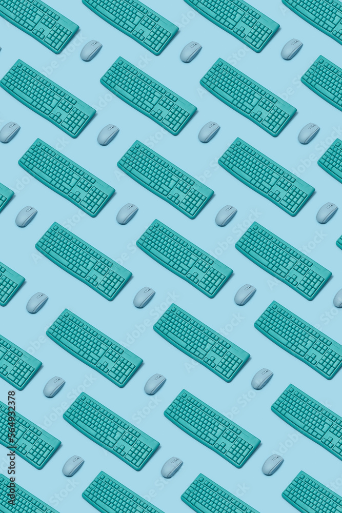 Pattern of blue computer keyboard and mouse. Stock Photo | Adobe Stock