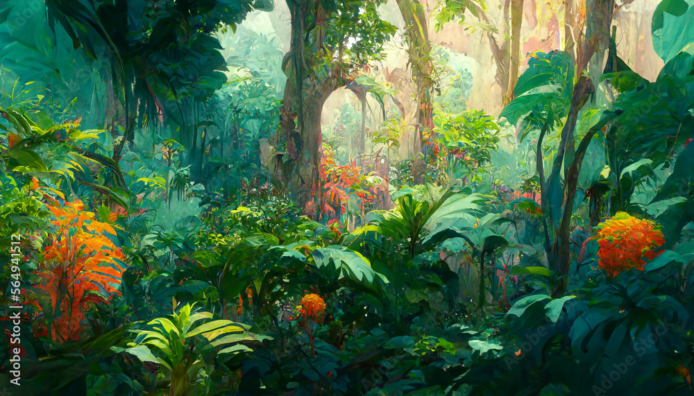 Colorful jungle background with copy space highly detailed rea ...