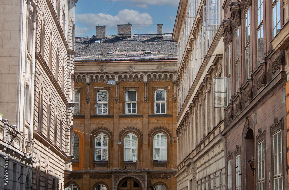 Exterior view of historical old town buildings in the downtown of ...