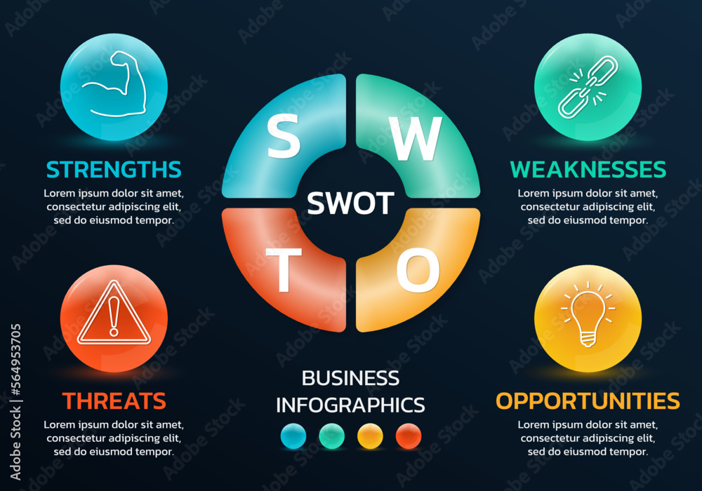 SWOT analysis template with business icons. Modern presentation layout ...