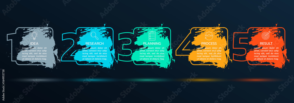 5 step chart design. Five options process diagram with outline icons ...