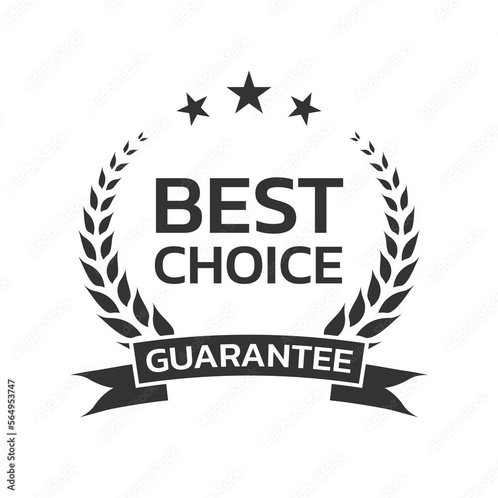 Best choice icon, logo or badge with laurel wreath and ribbon. Business ...