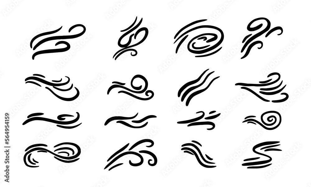 Wind weather and environment, nature icon set. Natural movement of the ...