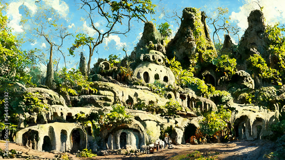 Mayan civilization forest land cave illustration art Generative AI ...