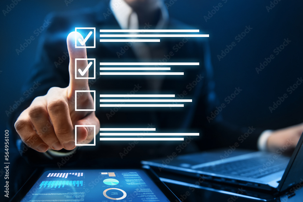 Business productivity checklist and filling survey form online concept ...