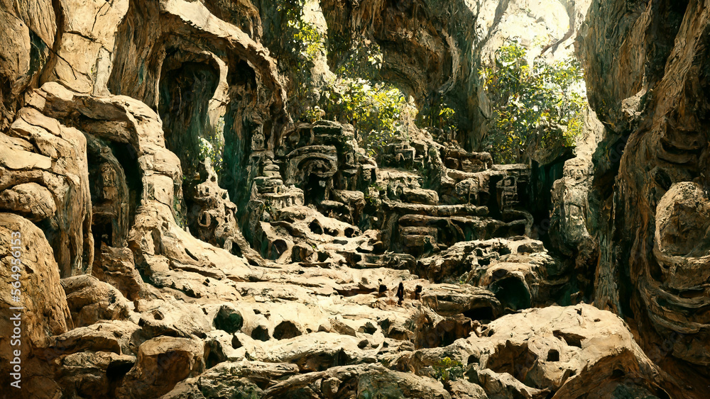 Mayan civilization forest land cave illustration art Generative AI ...