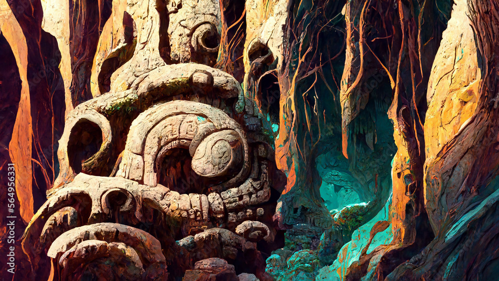 Mayan civilization forest land cave illustration art Generative AI ...