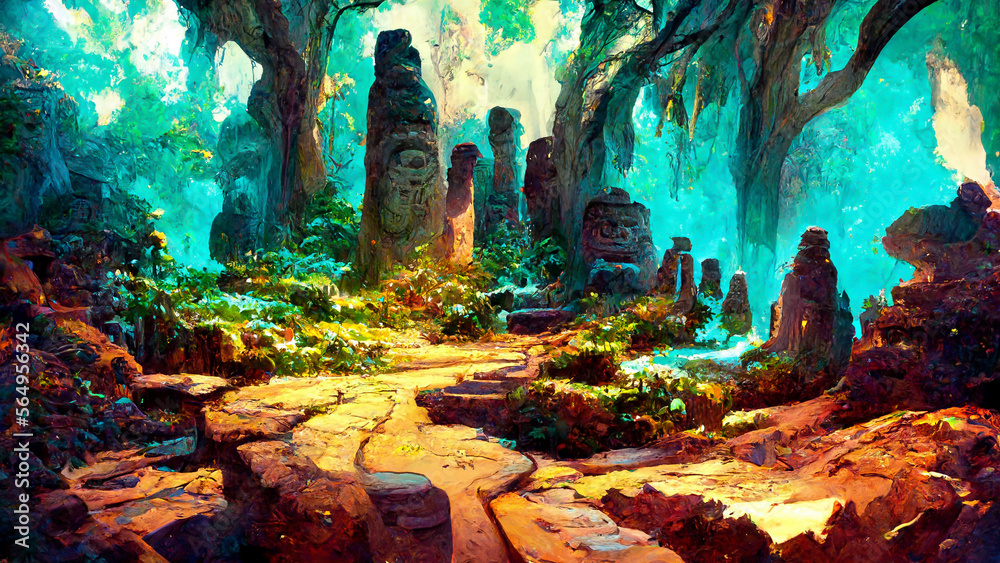 Mayan civilization forest land cave illustration art Generative AI ...