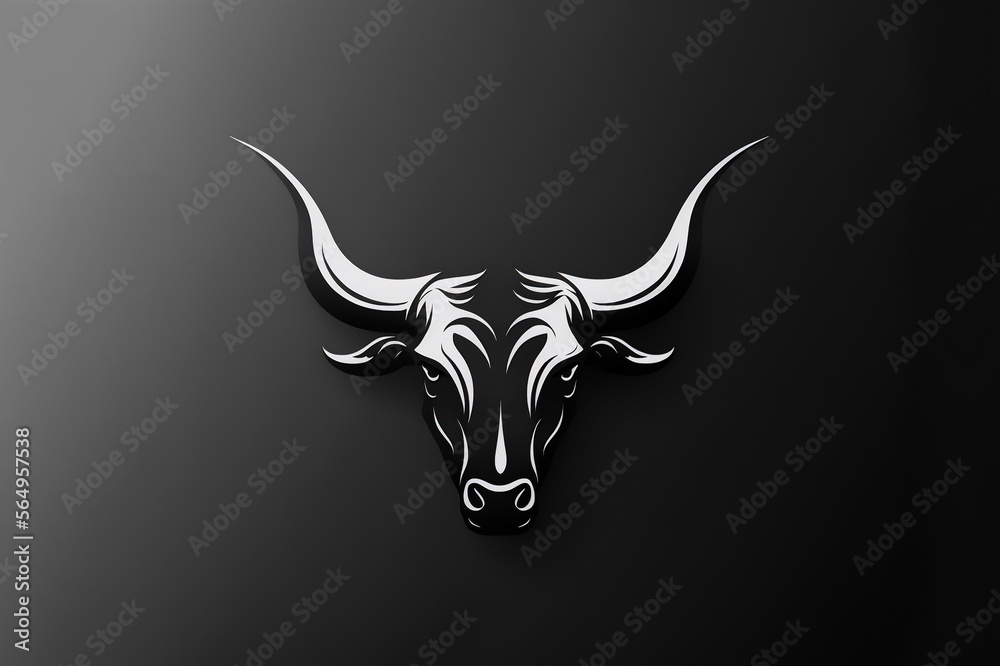 Ox head logo 2d black and white. Generative AI illustration. Stock ...