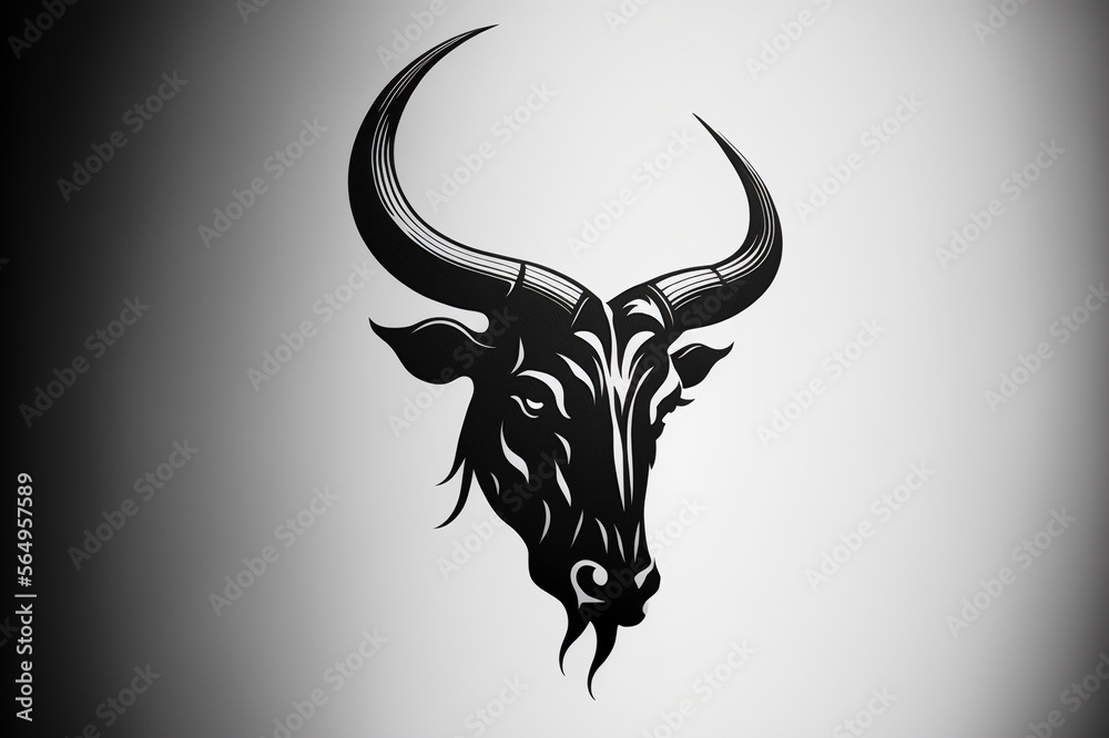 Ox head logo 2d black and white. Generative AI illustration. Stock ...