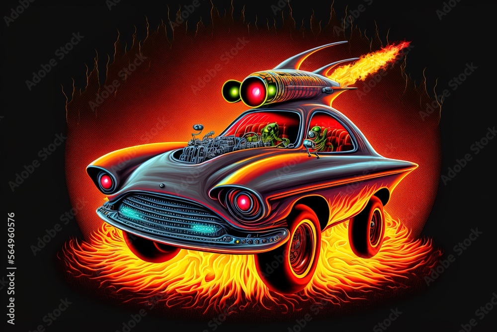 cartoonish alien fighter with a hot rod Generative AI Stock ...
