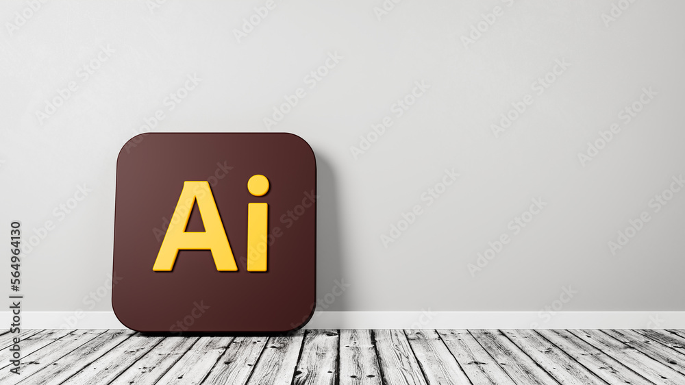 Adobe Illustrator App Icon on Wooden Floor Against Wall Stock ...