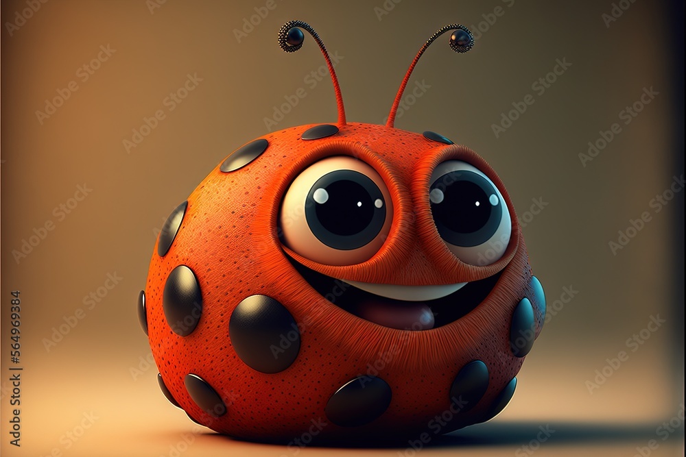 a cartoon lady bug with big eyes and a smile on its face, sitting on a ...