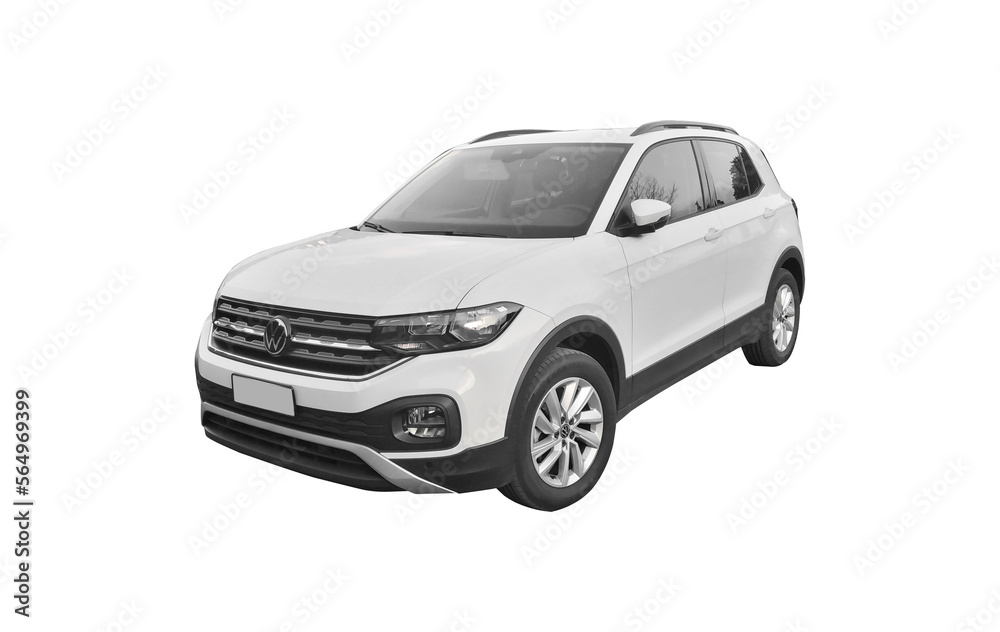 white VOLKSWAGEN T-CROSS, front view, 3d rendering of PNG transparent ...