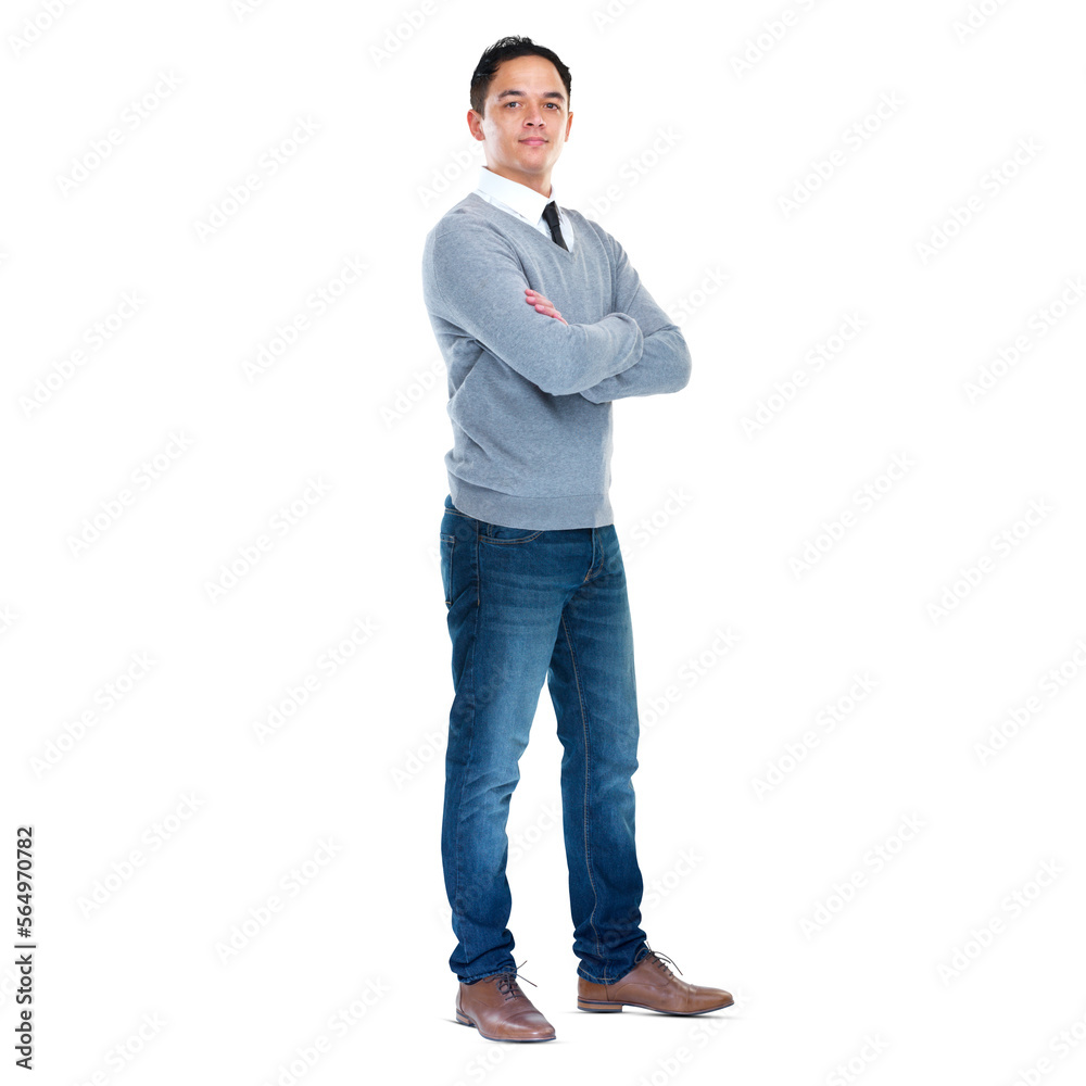Full length of a young man in formal wear standing slightly turned ...