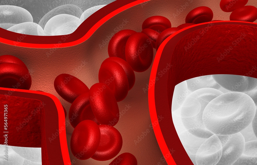 Blood cells inside an artery. 3d illustration.. Stock Illustration ...