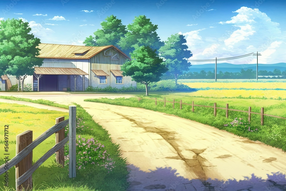 Japanese anime style home in the countryside, road, created with ...