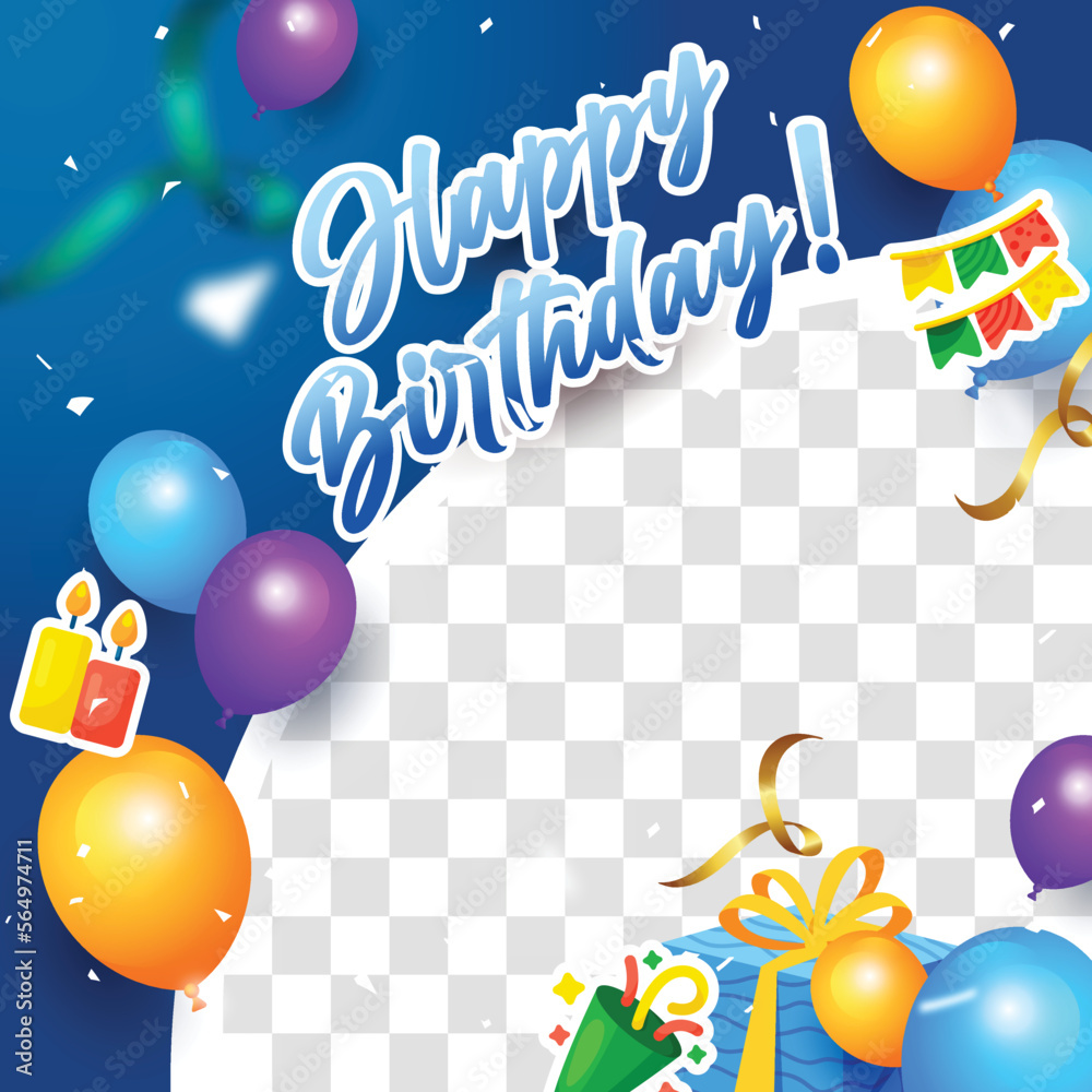 Happy birthday social media frame template Stock Vector | Adobe Stock