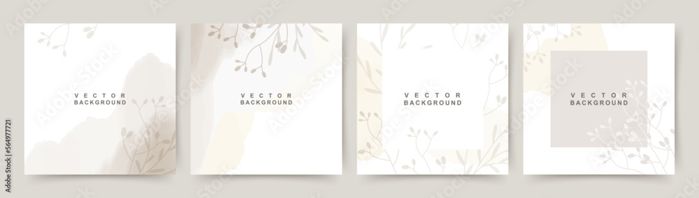 Neutral abstract background with floral and watercolor texture in beige ...