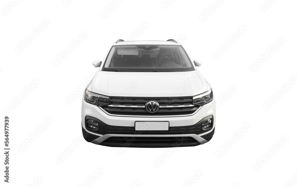 white VOLKSWAGEN T-CROSS, front view, 3d rendering of PNG transparent ...