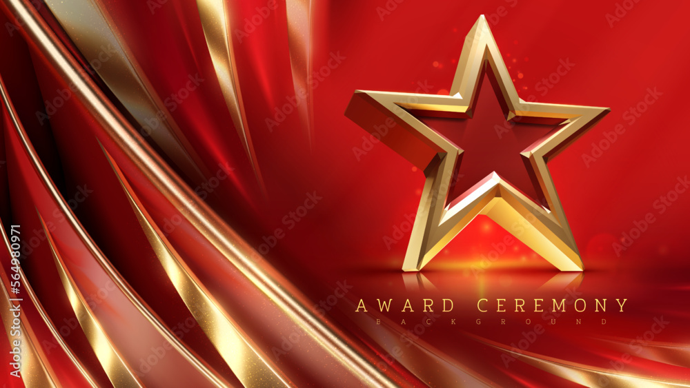 Red award ceremony background with 3d realistic luxury gold star ...