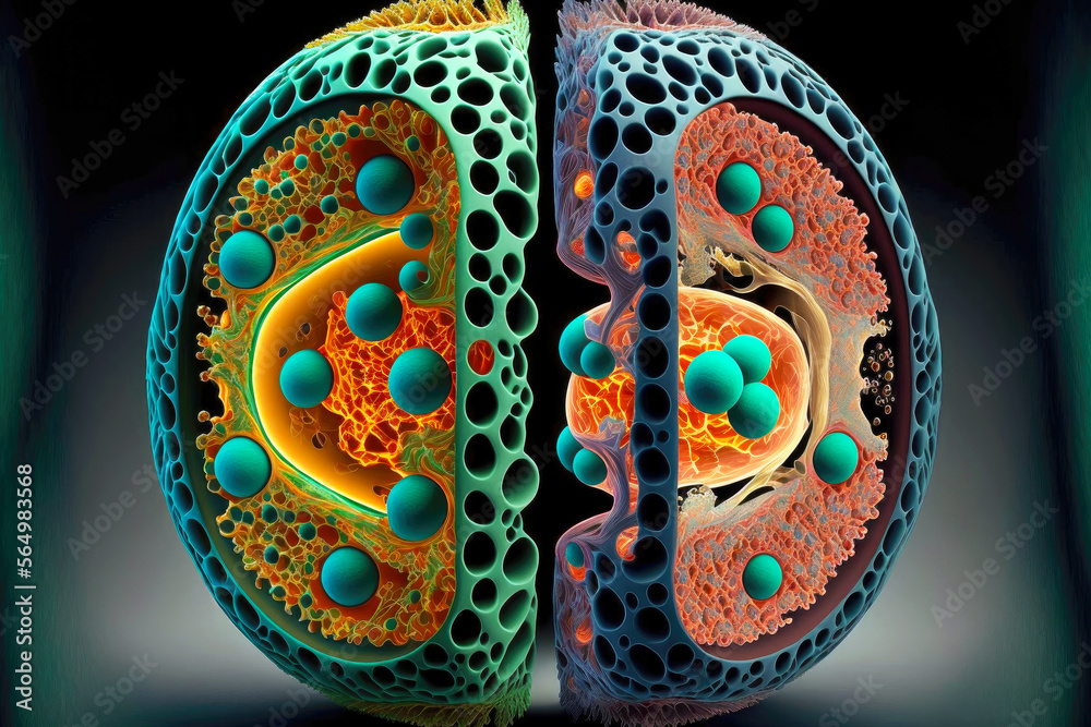 one whole cell and process of cell division in visual model Stock ...