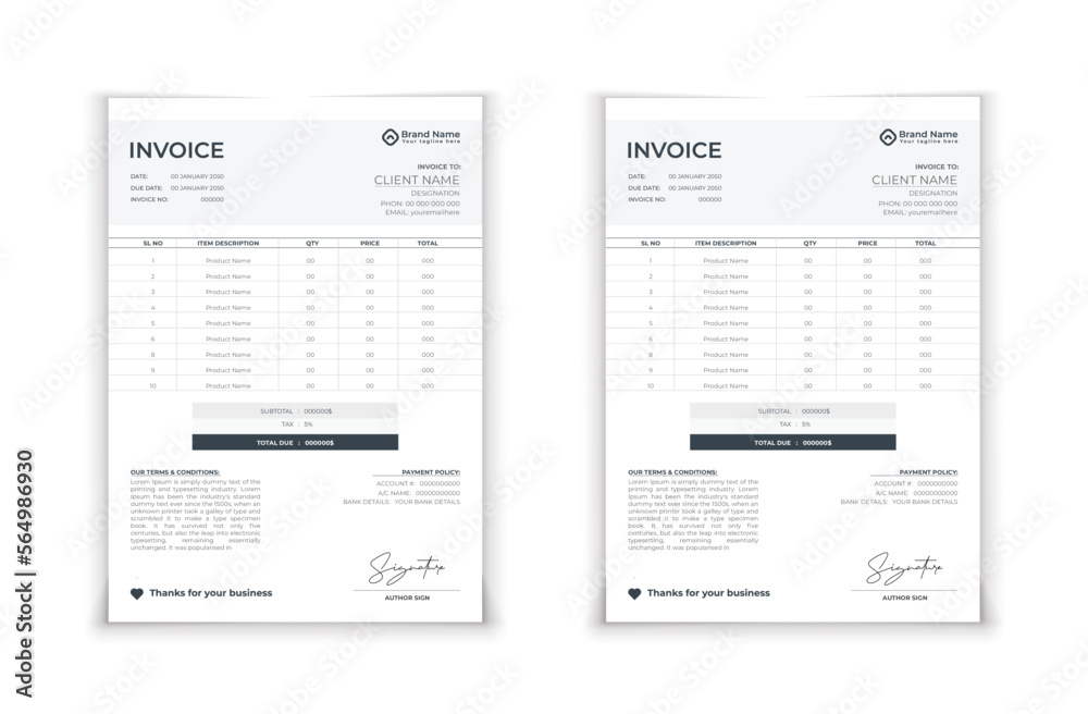Minimal Black invoice template vector design. Stock Vector | Adobe Stock