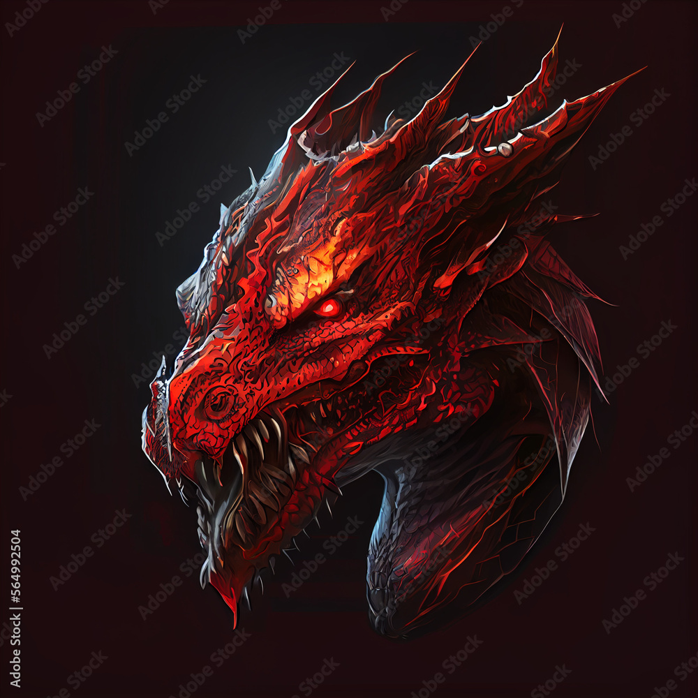 head of angry red dragon on the black background created with ...