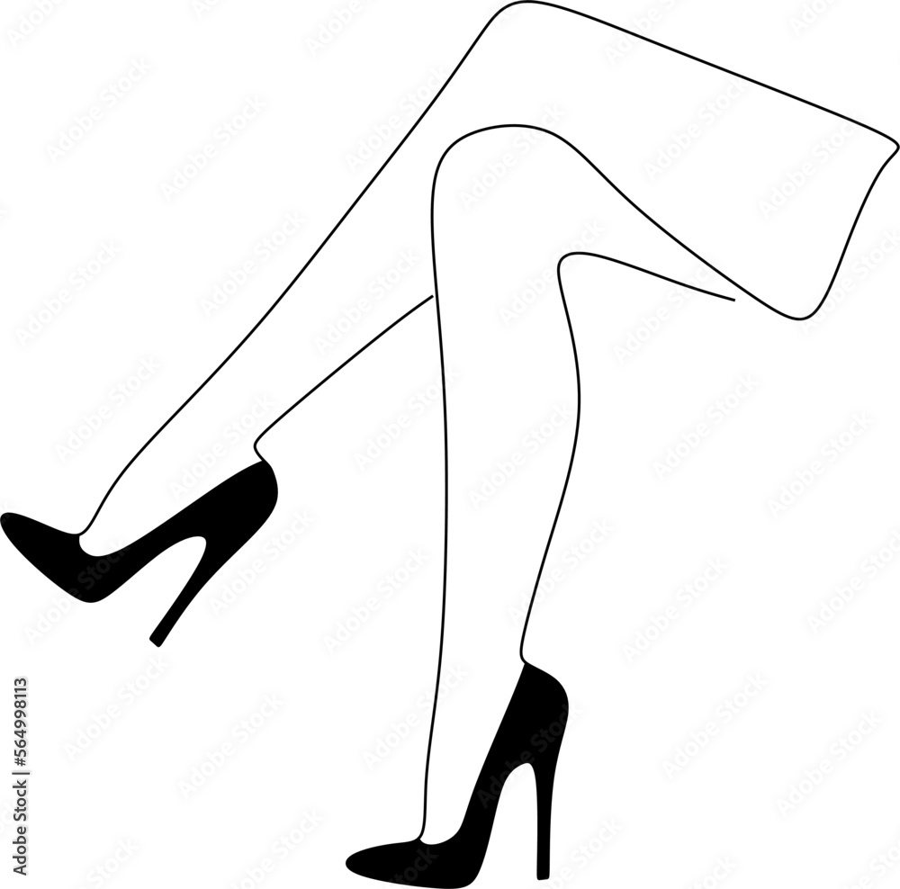 Women legs on high heels in continuous line art drawing style ...