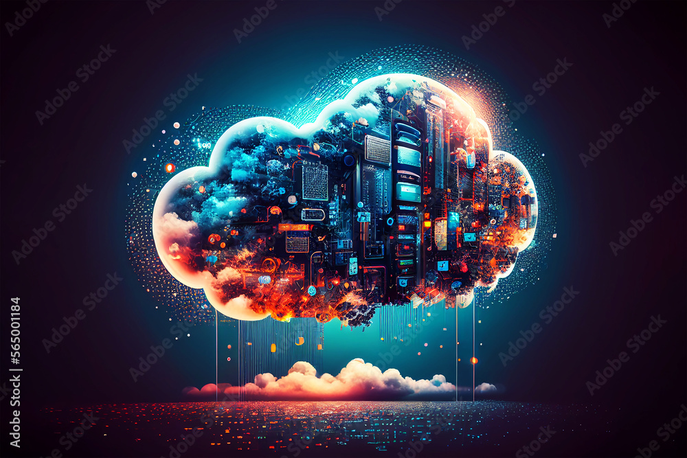 Modern cloud storage technology background illutation with cloud ...