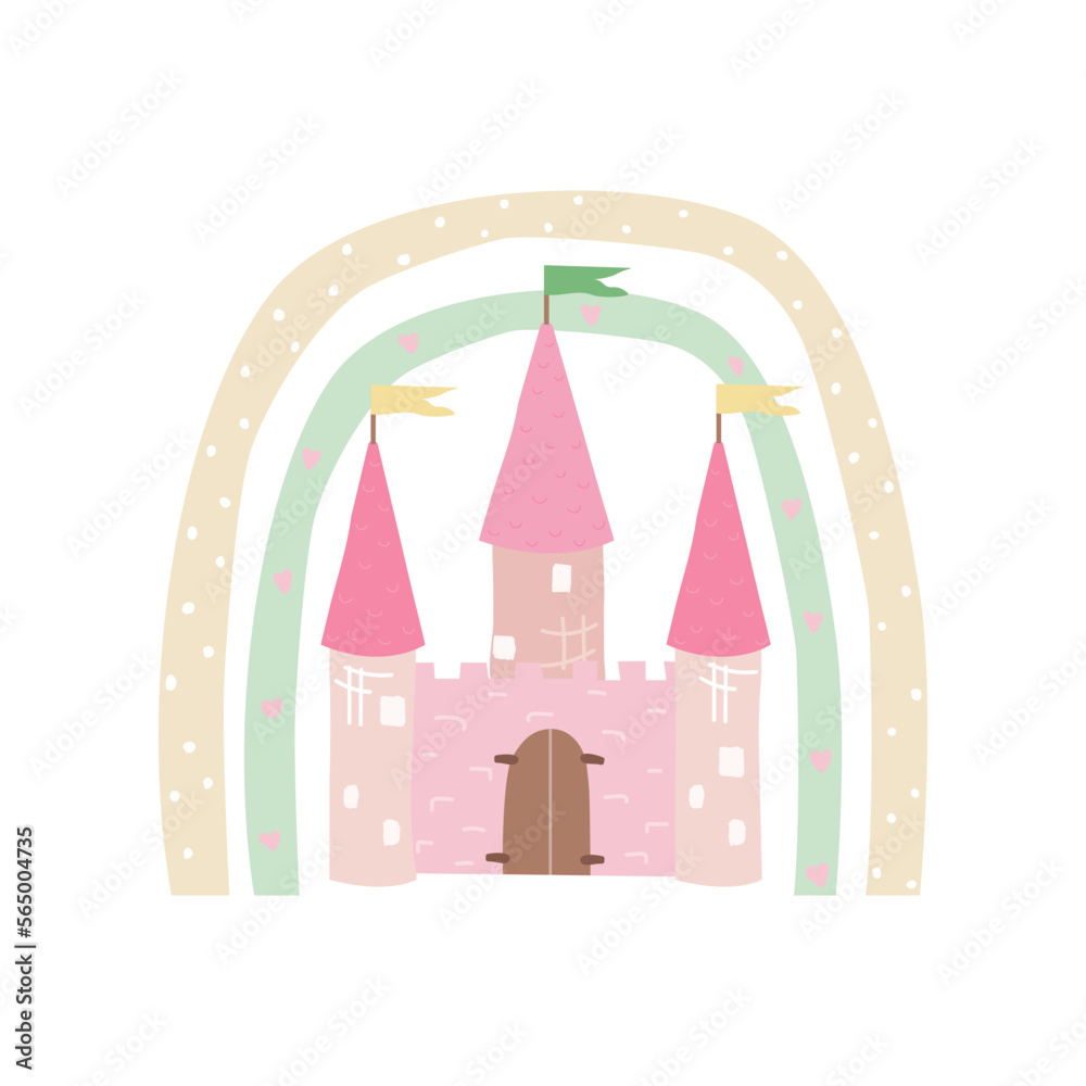 Cartoon princess castle. Childish graphic. Vector hand drawn ...