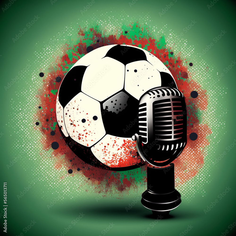 Logo design for a radio station with a soccer ball and a microphone in ...