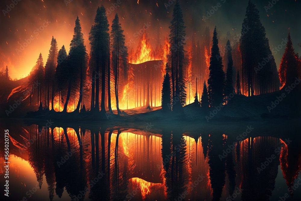 Generative Ai of a wildfire due to global warming. Stock Illustration ...
