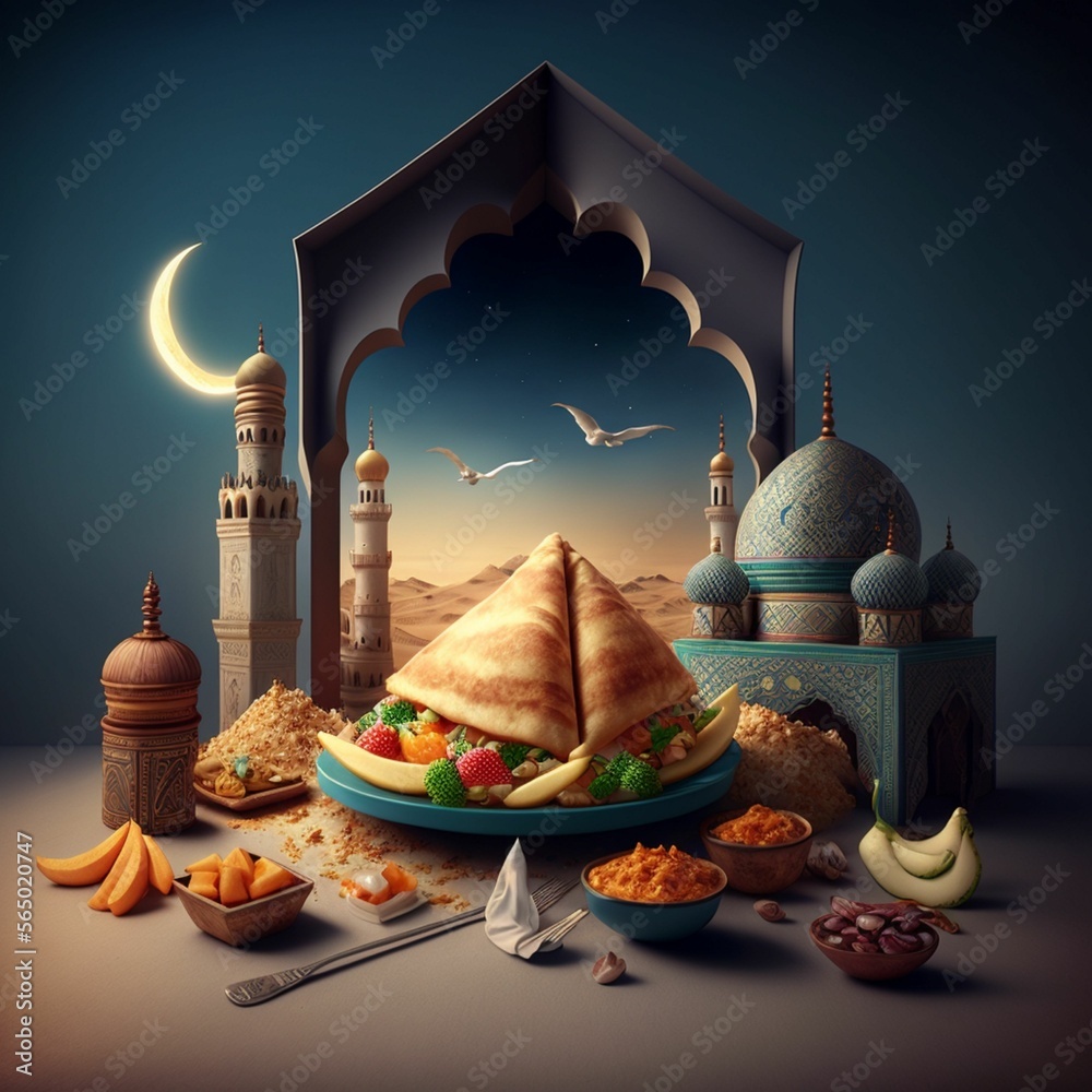 ramadan food breaking background created with generative AI technology ...