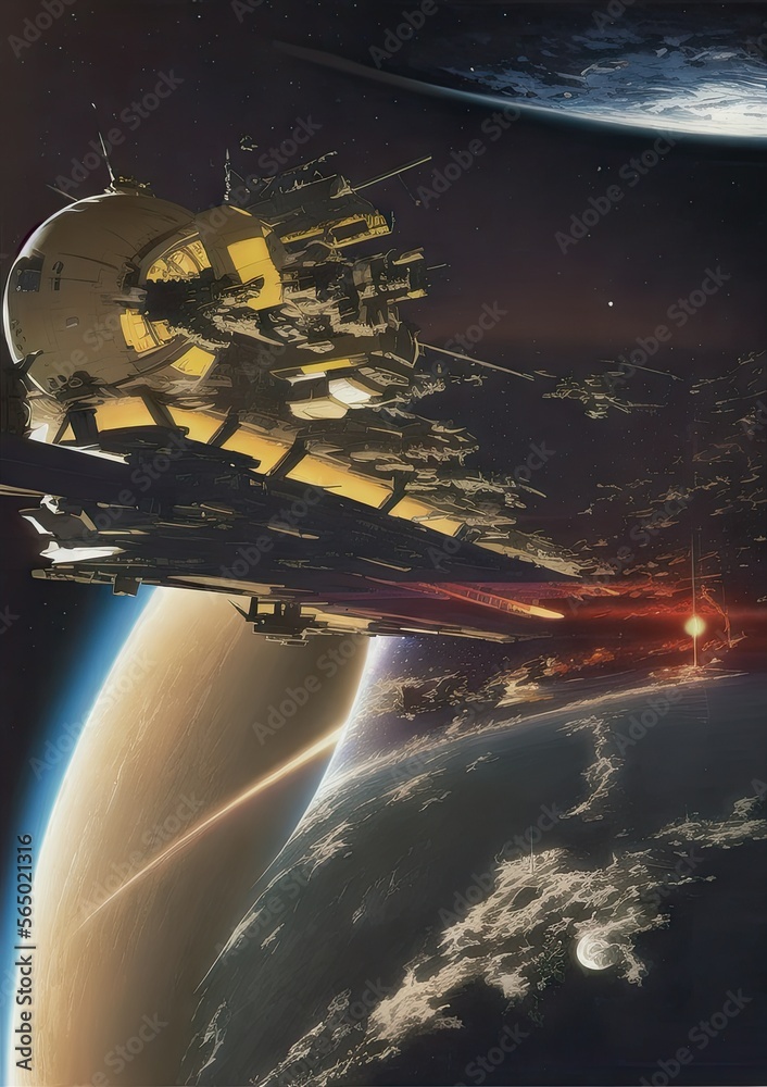 3D CG render spaceship and planet. AI generated art illustration. Stock ...